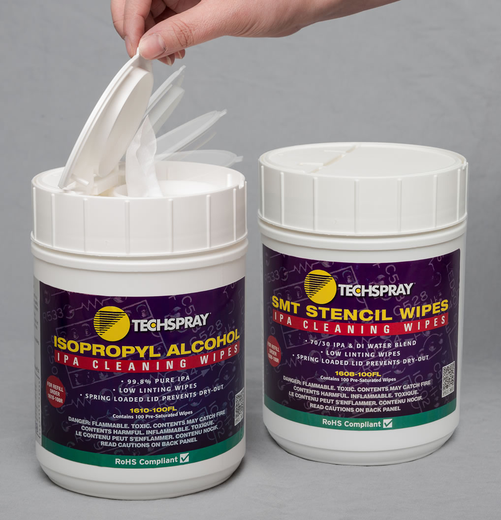 Techspray IPA wipe containers automatically close and seal… | Cleaner